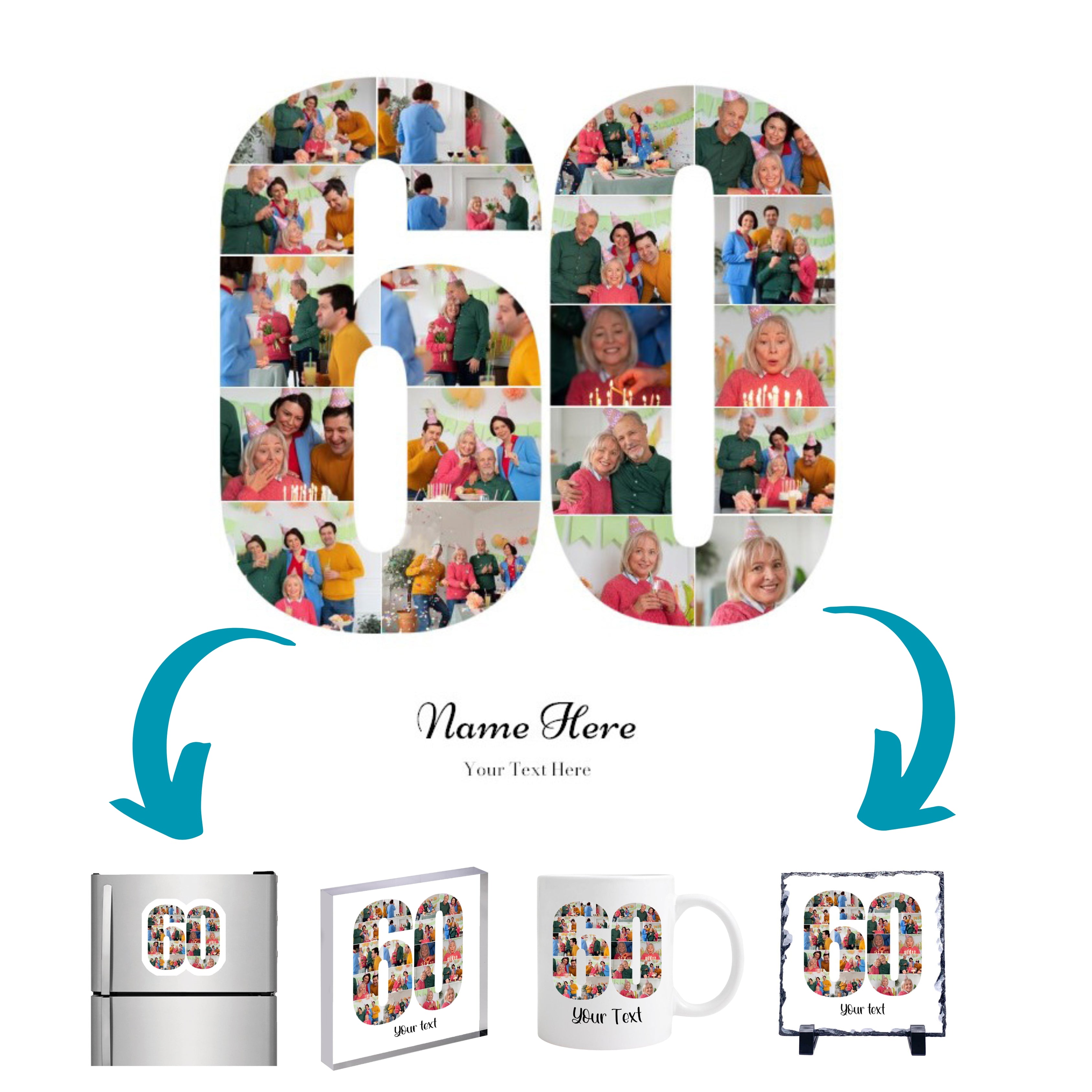 Personalised Number Photo Collage on Acrylic, Slate, Mug or Magnet (20 ...